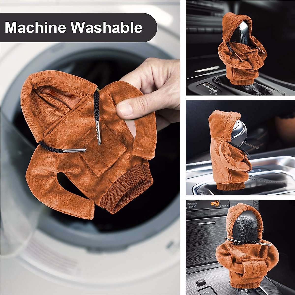 ZHSMS Gear Shift Hoodie, Universal Car Gear Shift Knob Cover, Funny Sweater Shifter Hoodie, 4.7 Inch Gear Stick Hoodie Protector Decoration(Khaki)