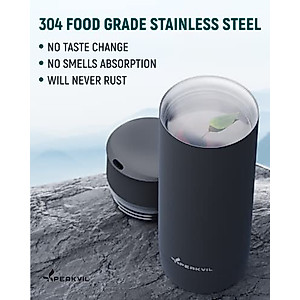 Peakvil 12 oz Insulated Thermos Travel Coffee Mug with Push Button Lid - Leakproof Reusable 304 Stainless Steel Tumbler Cup for Keep Hot/Ice, Coffee, Tea, Water