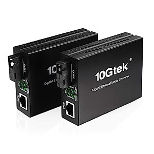 BiDi Gigabit Single Mode SC Media Converter, 10/100/1000M Fiber to Ethernet Converter, 1000Base-FX Single SC to 10/100/1000Base-T/TX RJ45, Built-in Fiber Module, SMF, 1310/1550nm, 20km, 1 Pair
