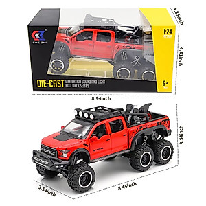 Monster Trucks for Boys - 1/24 Scale Die-Cast Metal Toy Car F150 with Sound and Light,Pickup Truck and Trailer Cars Toy Cars for 3+ Year Old Boys (Red)