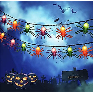 SUNSGNE Halloween Spider String Lights, 8.5Ft Halloween String Lights with 10 Spider Lights, Plug in Hanging Halloween String Lights for Halloween Party, Curtain, House, Garden, Yard, Halloween Decor