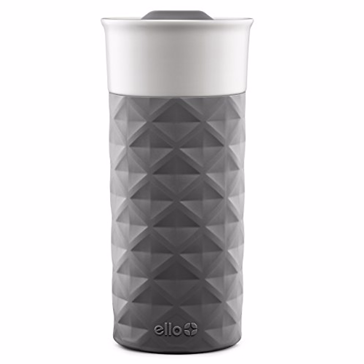Ello Ogden Ceramic Travel Mug with Splash-Resistant Slider Lid and Protective Silicone Boot, Perfect for Coffee or Tea, BPA Free, Dishwasher Safe, Gray, 16 oz, 758-0438-040