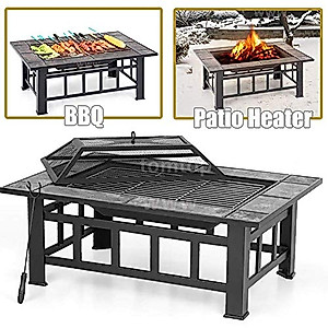 LEAYAN Garden Fire Pit Grill Bowl Grill Barbecue Rack Outdoor Fire Pit, Metal Fire Pit with Spark Screen Guard, Charcoal Rack, Poker, for Camping, Outdoor Heating,Outdoor Fire Pits