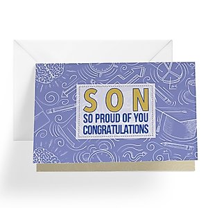 1Up Greetings Graduation Card for Son | School Doodles | Your Card Helps Animals In Need | 5”x7.5” | Single Card + Envelope | Female Owned Small Business Made in USA | GRADSON2
