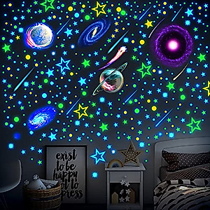 495 Pieces Glow in The Dark Stars and Moons Wall Decals for Ceiling, Removable Glowing Stars and Planets Wall Decal Sticker Glow in The Dark Galaxy Wall Decor for Kids Bedroom Living Room Nursery