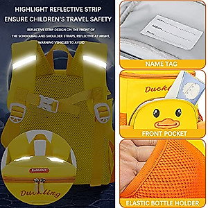 EANLOLY Toddler Backpack, 3D Cute Cartoon Animal Preschool Kids Backpack, with Chest Strap & Bottle Holder, Neoprene Waterproof Bookbag, School Lunch Backpack for Boys Girls, Yellow Duck
