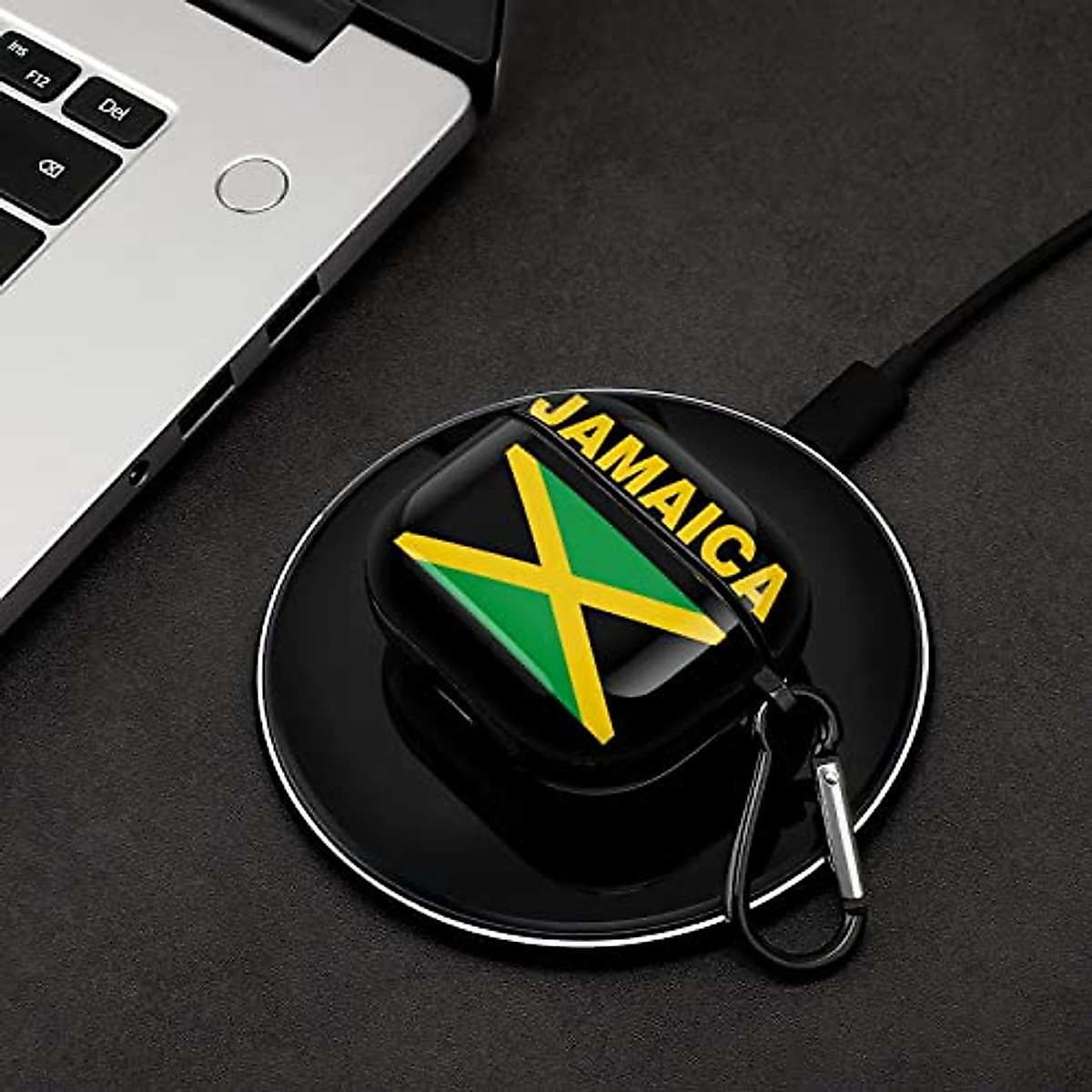 Flag of Jamaica Printed Bluetooth Earbuds Case Cover Compatible for Airpods 3 Protective Storage Box with Keychain
