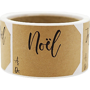 French Natural Kraft Charming Christmas Holiday Gift Tag Stickers 2 x 3 Inch 100 Total Labels