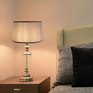 TOOTOO STAR Brown Drum Lamp Shade 13.25"x14.25"x9" inches Assembly Required Natural Linen Lampshade for Table Lamp,Bedside Lamp,Floor Lamp