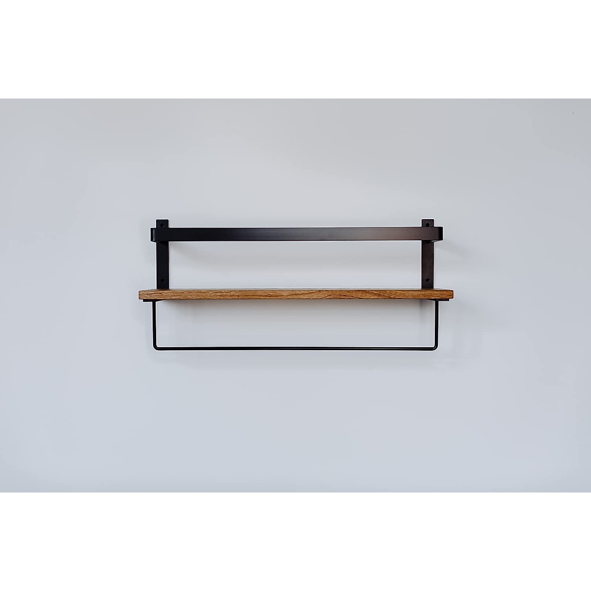 Wood Floating Shelves with Metal Towel Bar, Oak Kitchen Wall Storage Towel Rack, Bathroom Towel Holder, Wall Mounted Steel Towel Rack ETHIMO Bold I