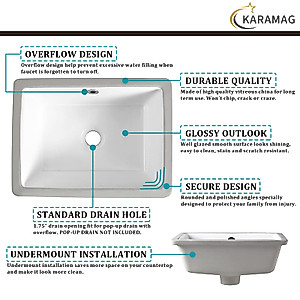 16 Inch Undermount Bathroom Sink Small Rectangle Undermount Sink White Ceramic Under Counter Bathroom Sink with Overflow (15.70"x11.69")