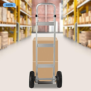 Heavy Duty Hand Truck-Industrial Strength 500 Pound Weight Capacity-Hand Truck Dolly Aluminum Dolly Cart with Enlarged Rubber Wheels(9.84in) for Moving