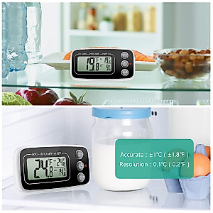 ORIA Refrigerator Thermometer, Digital Indoor Thermometer, Upgraded Version Freezer Fridge Thermometer with Large LCD Display, Max and Min Display for Room, Refrigerator, Kitchen, 2 Pack