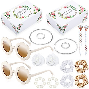 Tigeen 32 Pcs Flower Girl Gifts Set Flower Girl Proposal Flower Girl Gift Box Will You Be My Flower Girl Round Glasses Necklace Pearl Bracelet Diamond Pen Hair Scrunchies Rose for Bride Wedding Party