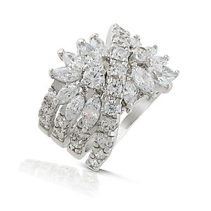 JanKuo Jewelry Rhodium Plated Marquise Cubic Zirconia Floral Cocktail Wide Band Ring (8)