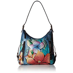 Anna by Anuschka Hand Painted Leather Women's Shoulder HOBO, Midnight Floral
