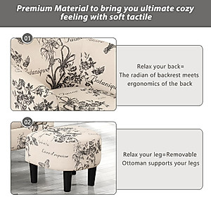 INZOY Modern Accent Chair with Ottoman for Small Space, Club Chair with Ottoman Set, Comfy Fabric Barrel Reading Chairs for Living Room Bedroom, Round Reading Chair with Foot Rest, Flower Pattern