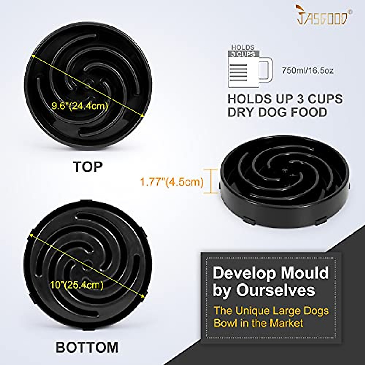 JASGOOD Slow Feeder Dogs Bowl for Large Dogs,Anti-Gulping Pet Slower Food Feeding Bowls Stop Bloat,Preventing Choking Healthy Design Dogs Bowl