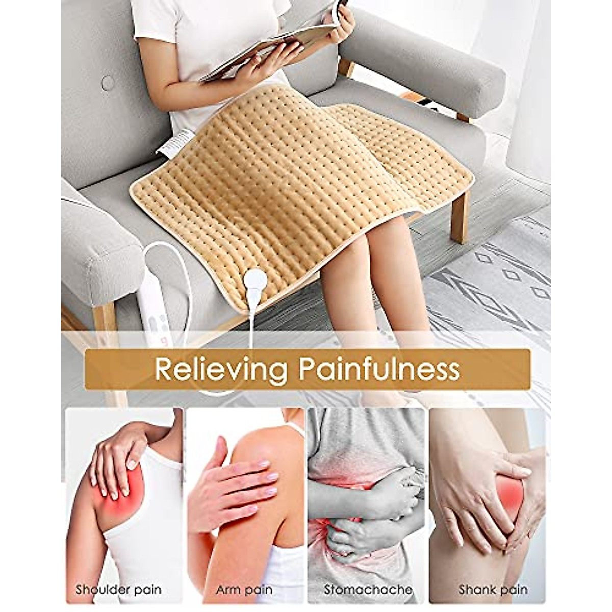 Heating Pads for Back Pain,18"x33" Large Electric Heating Pads with Auto Shut Off,6 Temperature Settings, Fast Heating for Neck Back Shoulder