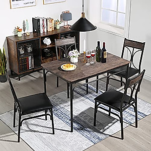 VECELO 5 Piece Kitchen Table Set for Dining Room,Dinette,Breakfast Nook, Seating for Four, Dark Brown