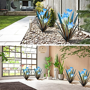 Homight Metal Agave Plant Outdoor Decoration Outdoor Garden Decoration Lily Mexican Yard Art Plant Garden Agave Lily Decorative Garden Gift… (2 Big Blue Lilies)
