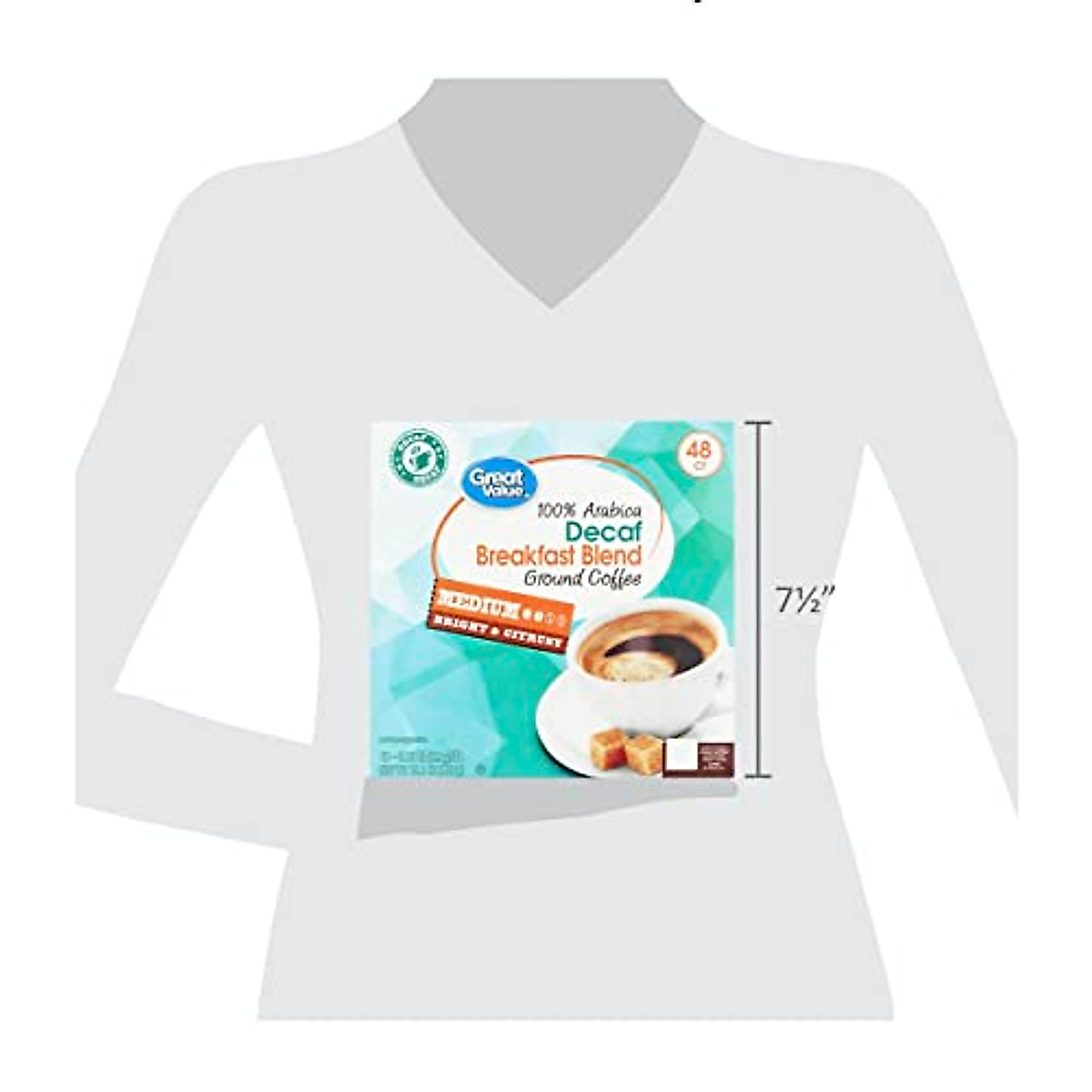 Great Value Decaf Breakfast Blend Ground Coffee Single Serve Cups, Medium Roast, 15.1 oz, 48 Count