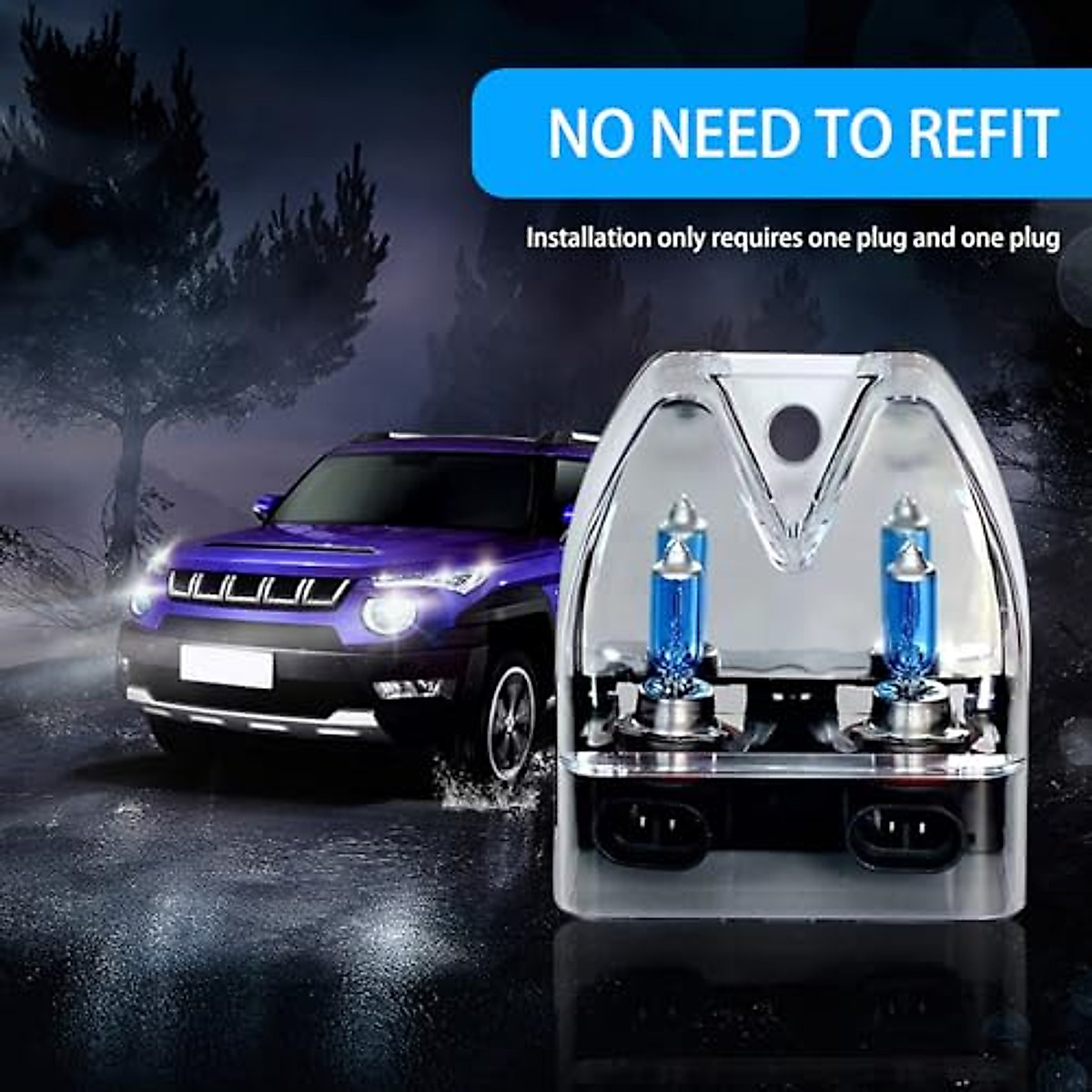 Hawyet 2 PCS 12V 100W Car Halogen Fog Lamp with M Box, Super White Waterproof Automotive Bulb for Low Beam Driving, Universal High Beam Lamp with Plastic Basement (White Light #H11)