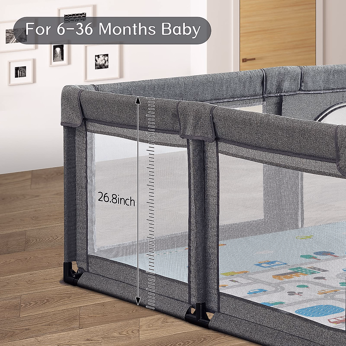Extra Large Baby Playpen with Play Mat, Yacul 79x71 inches Giant Toddler Play Yard for 2-5 Babies, Large Activity Center Play Area 38.75 sq.Ft for Indoor Outdoor Dark Gray_XXL