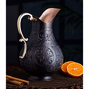 DEMMEX The Pitcher, 1mm Solid Copper Handmade Engraved Copper Pitcher Vessel Ayurveda Jug for Drinking Water, Moscow Mule, Cocktail (Antiqued-Engraved)