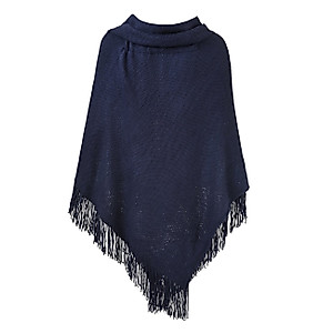 Ferand Women’s Loose Fitting Poncho Cape Shawl with Stylish Horn Buttons, V Neckline and V Hem, Navy blue