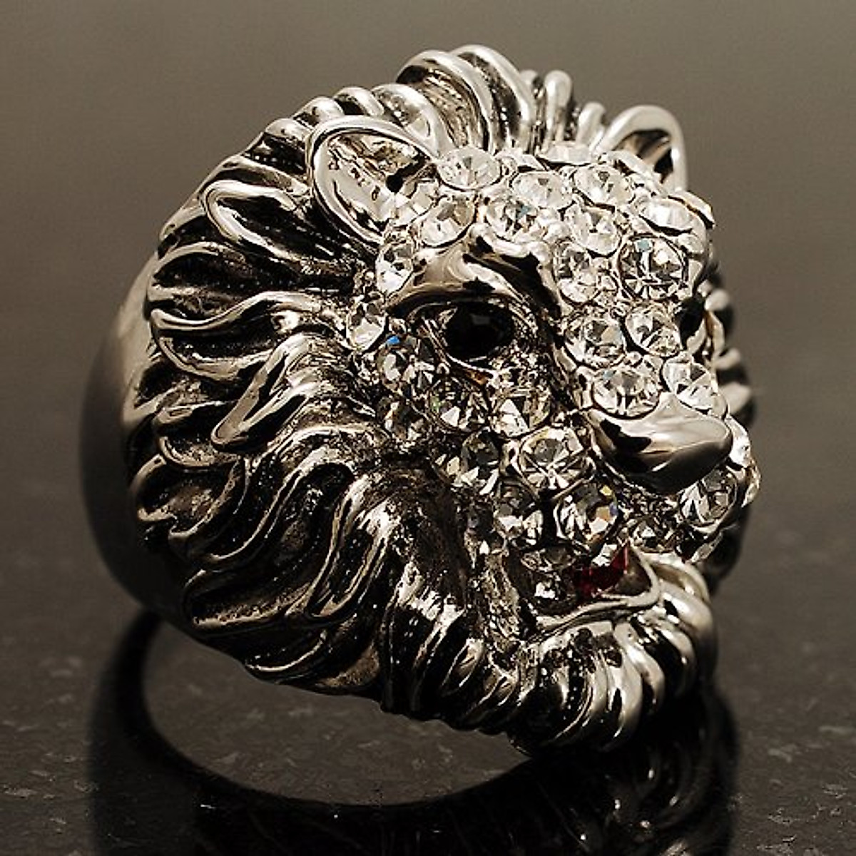 Avalaya Statement Rhodium Plated Crystal 'Lion' Ring - size 9