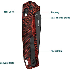 OKNIFE Rubato Pocket Knife, Tanto Style EDC Folding Knife with 154CM Stainless Blade and G10 Handle for Camping Indoor and Outdoor Activities (Black and Red)