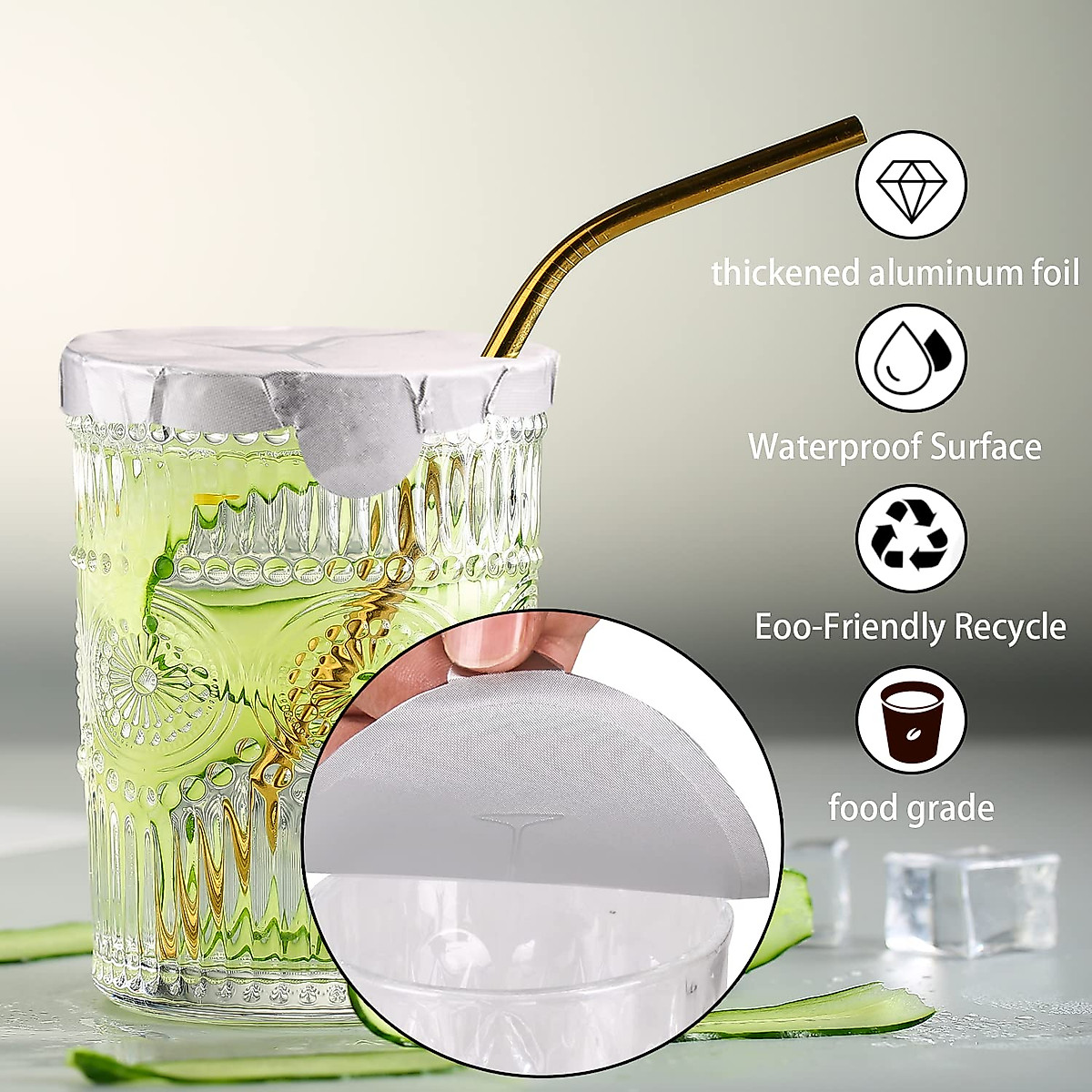 Drink Protection Cap,drink covers for alcohol protection，Disposable foil airtight lid stickers for wine glasses and tumblers. Easy to carry, night out, bar, party, (100 Pack)