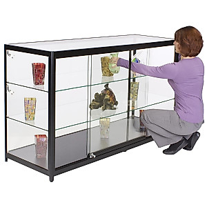 Displays2go 72 Inch Glass Display Case, Four LED Side Lights, Lockable, Ships Assembled - Black (IAPCT72LED)