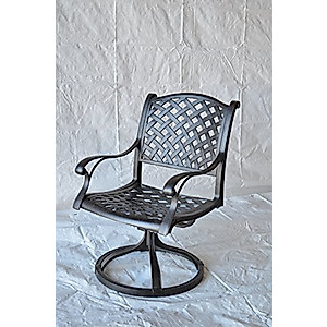 Nassau Outdoor Patio 4 Swivel Rocker Dining Chairs Dark Bronze Cast Aluminum, Walnut Cushions