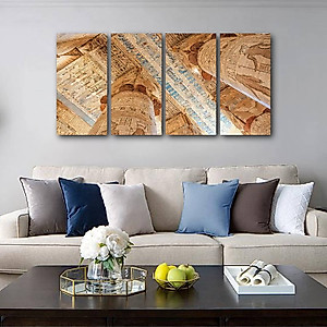Wall Art Prints Paintings Stretched & Framed Beautiful interior of the Temple of Dendera or the Temple of Hathor Poster Home Living Room Decoration Ready to Hang 4 Panel Canvas Pictures