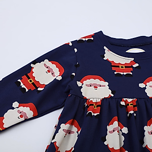 HILEELANG Little Girl Christmas Dress Long Sleeve Cotton Casual Santa Claus Winter Party Outfits 5T
