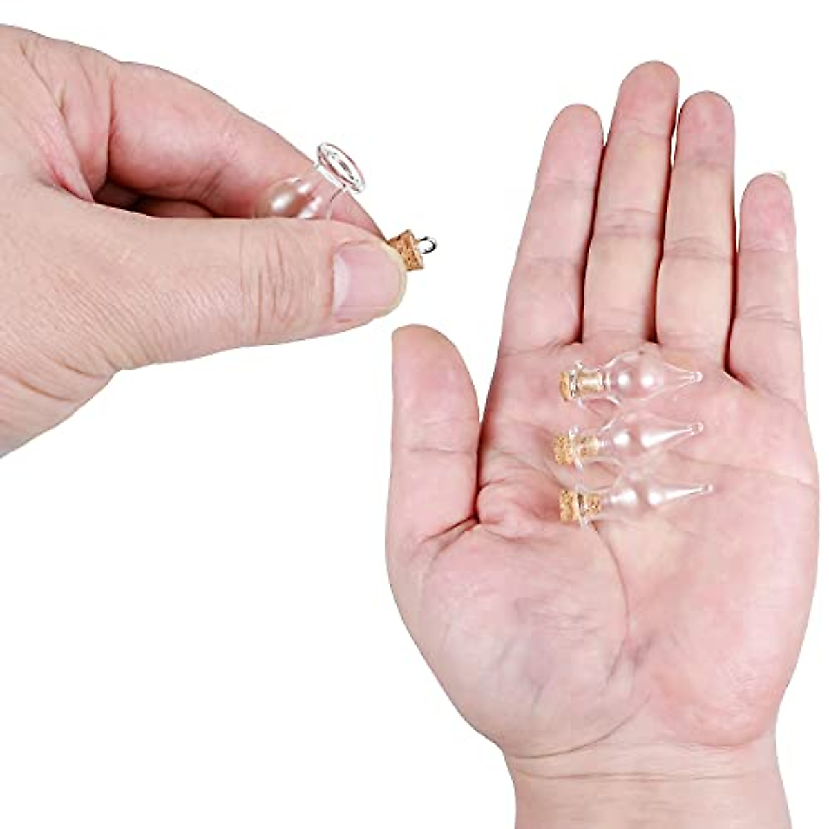 2 ml Mini Teardrop-shaped Glass Bottles Jars with Cork Stoppers with Eye Screws and 3 Small Funnels for Decoration, Art Crafts, DIY Projects, Party Favors (93 Pieces)
