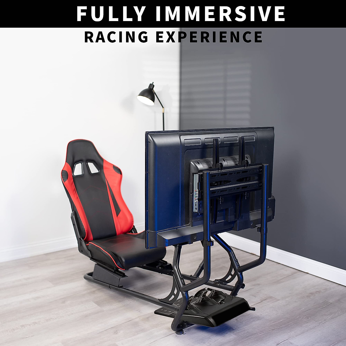 VIVO Racing Simulator Cockpit with TV Mount, Wheel Stand, Gear Mount, Chair and Frame Only, Fits Logitech, Thrustmaster, Fanatec, Compatible with Xbox One, PlayStation, VESA 400x400, STAND-KIT-RACE1B