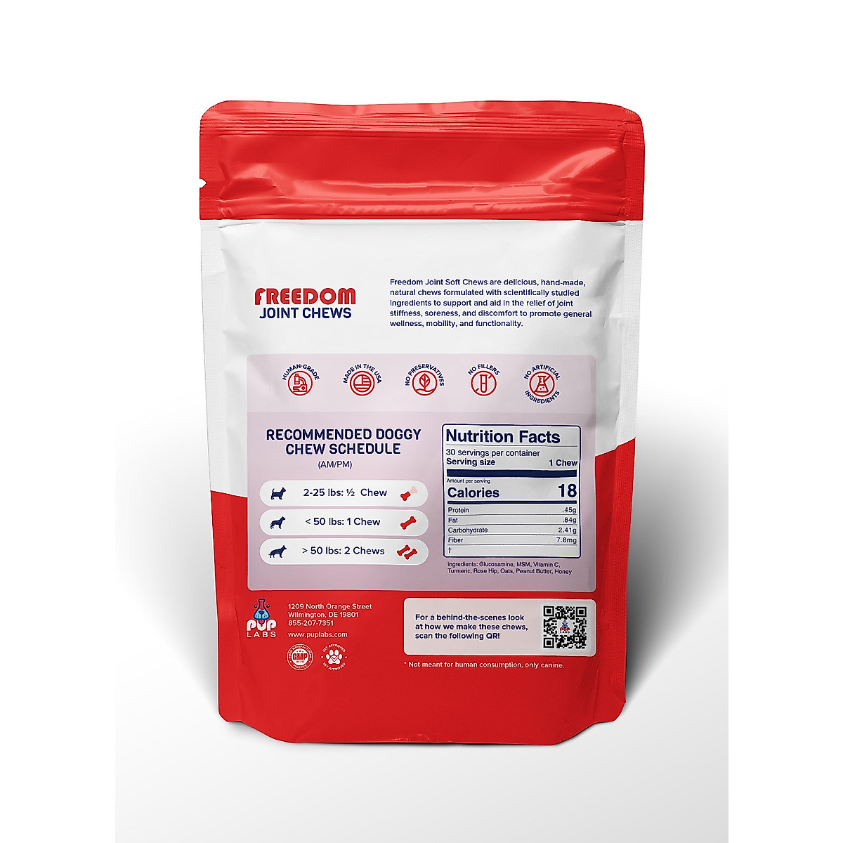 Pup Labs Freedom Joint Chews - Delicious Dog Hip and Joint Supplement - Vitamins Packed with Super Nutrients - Keep Your Pup Happy and Active - Made for All Dogs and Breeds - Made in the USA, 30 chews