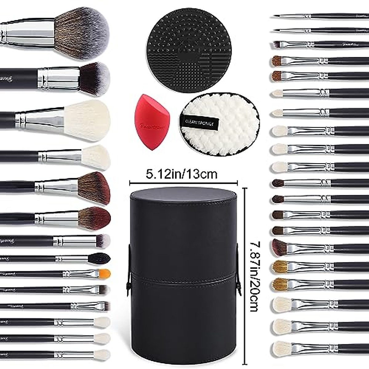 Bueart Design Pro makeup Artist Brushes Set 34Pcs Deluxe Real Goat Hair Horse hair Makeup Brush Set with extra Large Holder Professional labeled makeup brush set with natural Pony Hair