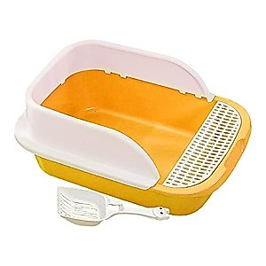ＫＬＫＣＭＳ Cat Litter Box with Scooper Detachable Tall Cat Litter Box with Frame Cat Litter Pan Kitten Litter Pan Kitty Litter Tray Kitty Litter Pan, Yellow, Large