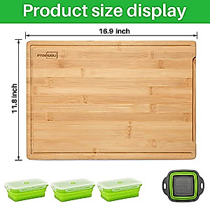 PYINRUOLI Expandable Bamboo Cutting Board With Containers,Over The Sink Cutting Board For Kitchen,Meal Prep deck For Food (Green) Large