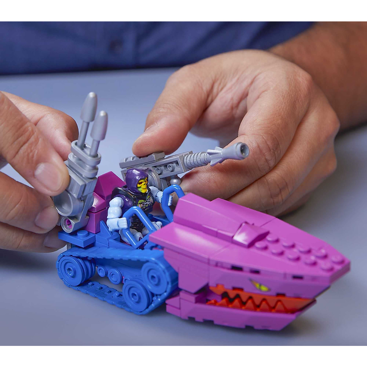 MEGA Construx Masters of the Universe Building Toys Set, Land Shark Attach Vehicle with 179 Pieces, 2 Poseable Micro Action Figures, for Kids