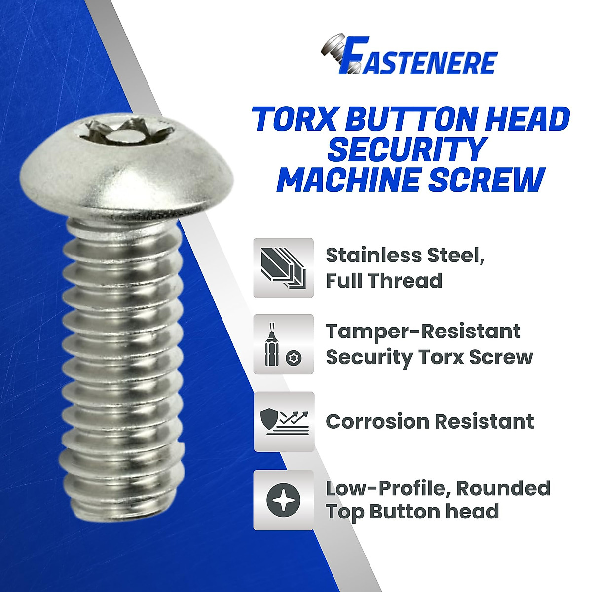 Fastenere Torx Security Machine Screws - 10-32 x 1/2" (25-Pack) Stainless Steel, Tamper-Resistant, Button Head Screws, Bolt Screw for Higher Level of Safety & Theft Prevention