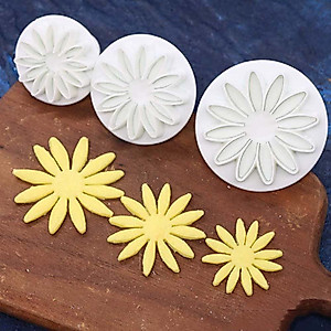 3Pcs Hand Press Flower Fondant Stamp, Fondant Cake Cutter Mould, Chrysanthemum Cookie Cutter Cake Decorating Mold
