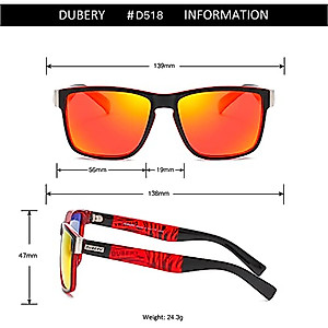 DUBERY Vintage Polarized Sunglasses for Men Women Retro Square Sun Glasses D518 (Black&Red/Red)