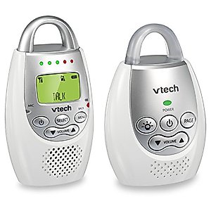 VTech DM221 Audio Baby Monitor with up to 1,000 ft of Range, Vibrating Sound-Alert, Talk Back Intercom & Night Light Loop, White/Silver