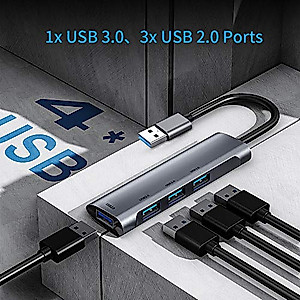 SHANSHIWU USB Hub, 4 Port USB Hub, Ultra Slim Portable Data Hub Applicable for MacBook, Mac Pro, Mac Mini, iMac, Surface Pro, XPS, PC, Flash Drive-Space Grey