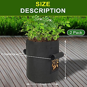 SORANGEUN 2-Pack 15-Gallon Grow Bags with 2 Flaps and Reinforced Handles,Non-Woven Potato Grow Bags, Heavy-Duty Thickened Aeration Fabric Pots for Potatoes, Tomatoes, Flowers, and Vegetables